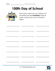 100th Day of School Worksheets | Century Milestone Day - 15 Worksheets.com