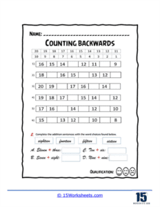 Counting Backwards Worksheets | Number Practice - 15 Worksheets.com