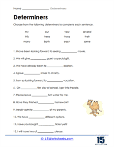 Determiners Worksheets | Strengthen Noun Phrases - 15 Worksheets.com
