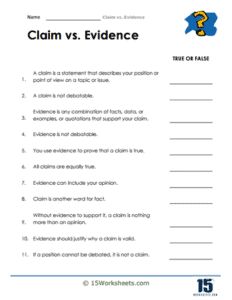 Claim vs. Evidence Worksheets - 15 Worksheets.com