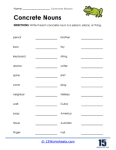 Concrete Nouns Worksheets | Tangible Object Usage - 15 Worksheets.com