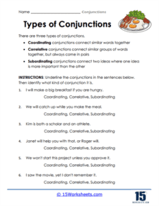 Conjunctions Worksheets - 15 Worksheets.com