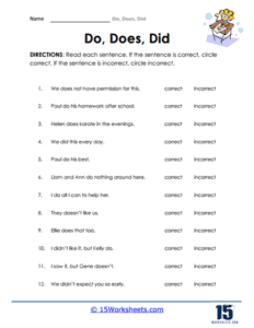 Do, Does, Did Worksheets | Present & Past Simple - 15 Worksheets.com