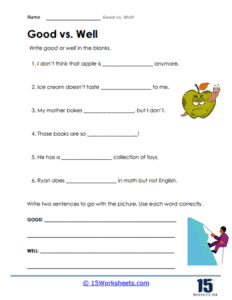 Good vs. Well Worksheets - 15 Worksheets.com