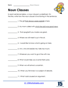 Noun Clauses Worksheets | Sentence Pattern Practice - 15 Worksheets.com