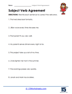 Subject Verb Agreement Worksheets | Consistency - 15 Worksheets.com