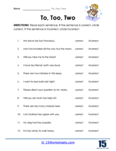 To, Too, Two Worksheets | Homophone Practice - 15 Worksheets.com