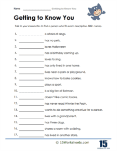 Getting to Know You Worksheets | Icebreakers Activities - 15 Worksheets.com