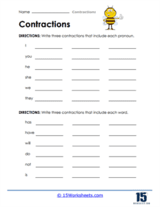 Contractions Worksheets | Grammar Reinforcement - 15 Worksheets.com