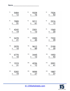 4-digit by 2-digit Division Worksheets | Big Practice Drills - 15 ...