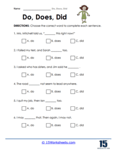 Do, Does, Did Worksheets | Present & Past Simple - 15 Worksheets.com