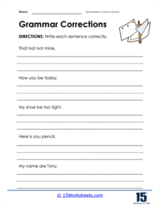 Grammar Corrections Worksheets | Sentence Repair - 15 Worksheets.com