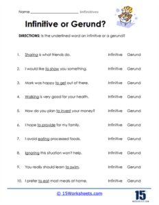 Infinitives Worksheets | Grammar Skills Collection - 15 Worksheets.com