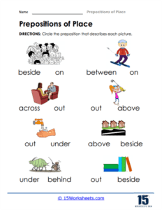 Prepositions of Place Worksheets | Grammar Skills - 15 Worksheets.com