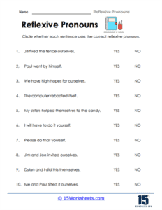 Reflexive Pronouns Worksheets | Self-Reference Exercises - 15 ...