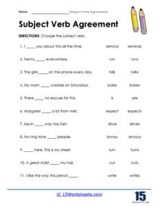 Subject Verb Agreement Worksheets | Consistency - 15 Worksheets.com