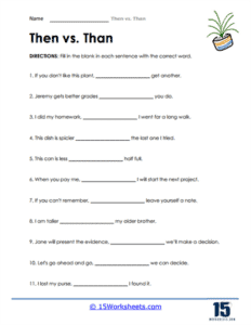 Then vs. Than Worksheets | Sharpen Grammar - 15 Worksheets.com