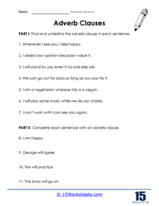Adverb Clauses Worksheets - 15 Worksheets.com