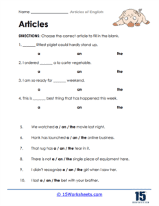 Articles of English Worksheets | Practice A, An & The - 15 Worksheets.com
