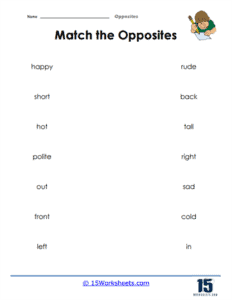 Opposites Worksheets | Early Concepts - 15 Worksheets.com