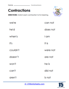 Contractions Worksheets | Grammar Reinforcement - 15 Worksheets.com