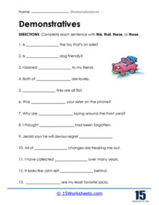 Demonstratives Worksheets - 15 Worksheets.com