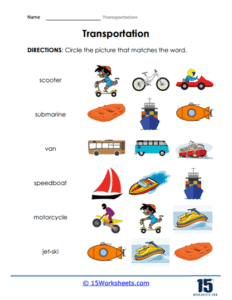 Transportation Worksheets | Vehicle Names - 15 Worksheets.com