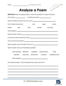 Analyzing a Poem Worksheets - 15 Worksheets.com