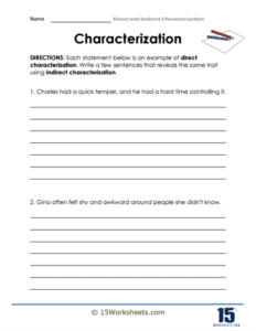 Direct and Indirect Characterization Worksheets