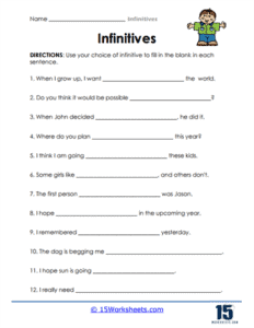 Infinitives Worksheets | Grammar Skills Collection - 15 Worksheets.com