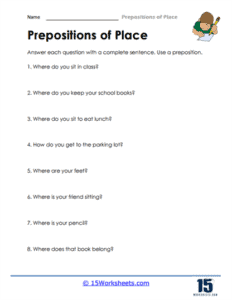 Prepositions of Place Worksheets | Grammar Skills - 15 Worksheets.com