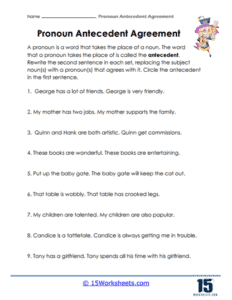 Pronoun Antecedent Agreement Worksheets | Grammar Practice - 15 ...