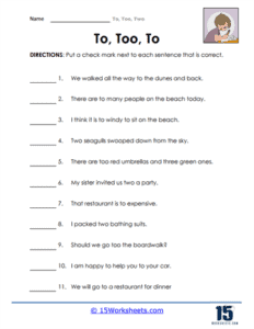 To, Too, Two Worksheets | Homophone Practice - 15 Worksheets.com