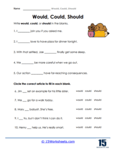 Would, Could, Should Worksheets | Suggestions & Possibility - 15 ...