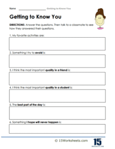 Getting to Know You Worksheets | Icebreakers Activities - 15 Worksheets.com