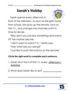 Kindergarten Reading Comprehension Worksheets | Helps Early Literacy