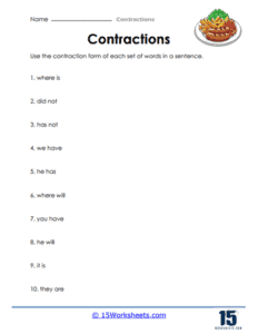 Contractions Worksheets | Grammar Reinforcement - 15 Worksheets.com