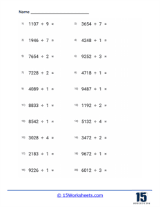 4-digit by 1-digit Division Worksheets | Divide Big Numbers - 15 ...