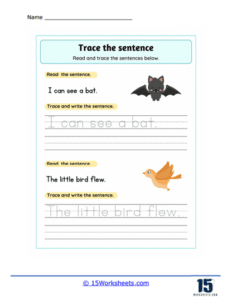 Tracing Sentences Worksheets | Literacy & Handwriting - 15 Worksheets.com