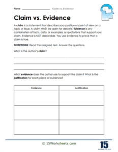 Claim vs. Evidence Worksheets - 15 Worksheets.com