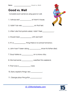 Good vs. Well Worksheets - 15 Worksheets.com