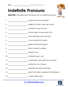 Indefinite Pronouns Worksheets - 15 Worksheets.com
