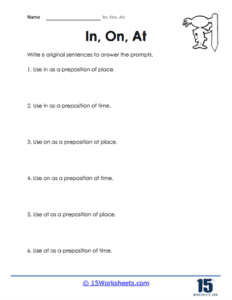 In, On, At Worksheets | Prepositional Grammar - 15 Worksheets.com
