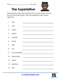 Superlative Adjectives Worksheets | Powerful Thoughts - 15 Worksheets.com