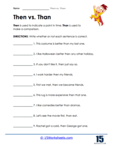 Then vs. Than Worksheets | Sharpen Grammar - 15 Worksheets.com