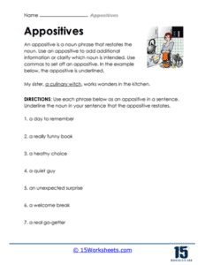 Appositives Worksheets | Phrase Expansion - 15 Worksheets.com
