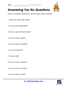 Yes or No Questions Worksheets - 15 Worksheets.com
