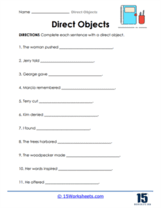 Direct Objects Worksheets | Identify Action Receivers - 15 Worksheets.com