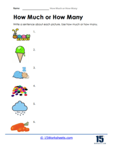 How Much or How Many Worksheets | Question Phrases - 15 Worksheets.com