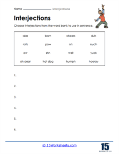 Interjection Worksheets | Using Expressive Phrases - 15 Worksheets.com